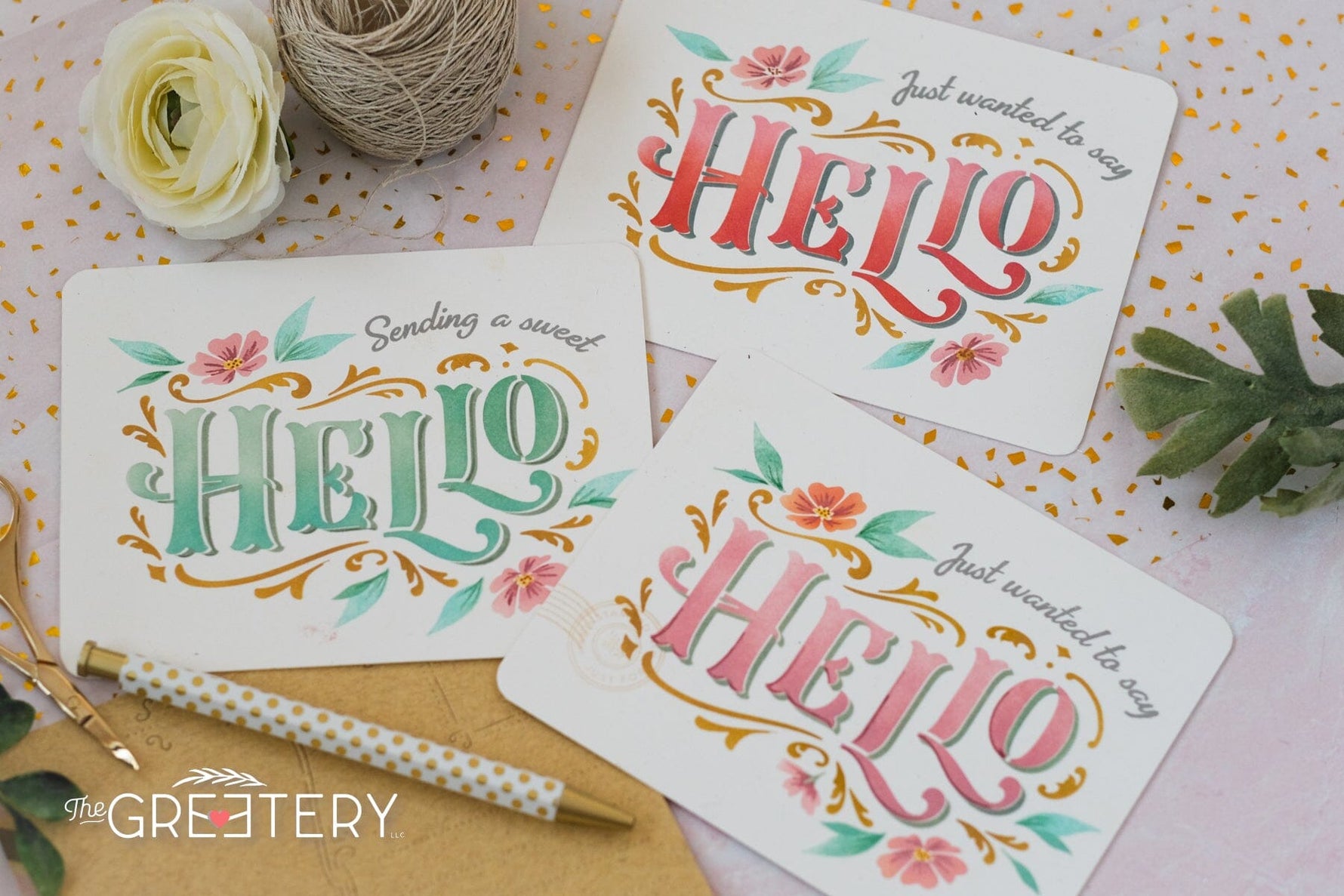 Flourished Phrases Hello Stencil – The Greetery